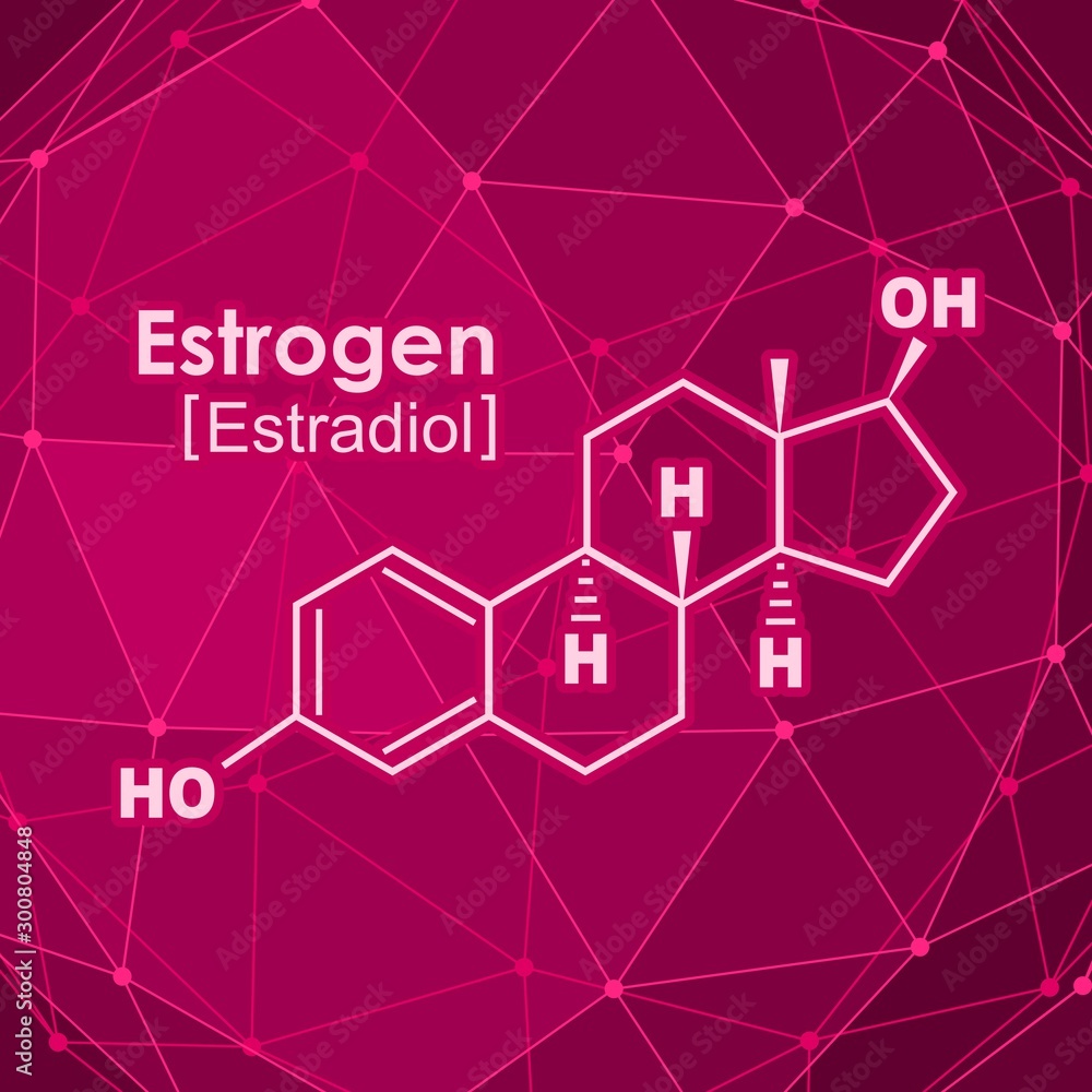 Chemical molecular formula hormone estrogen. Infographics illustration ...