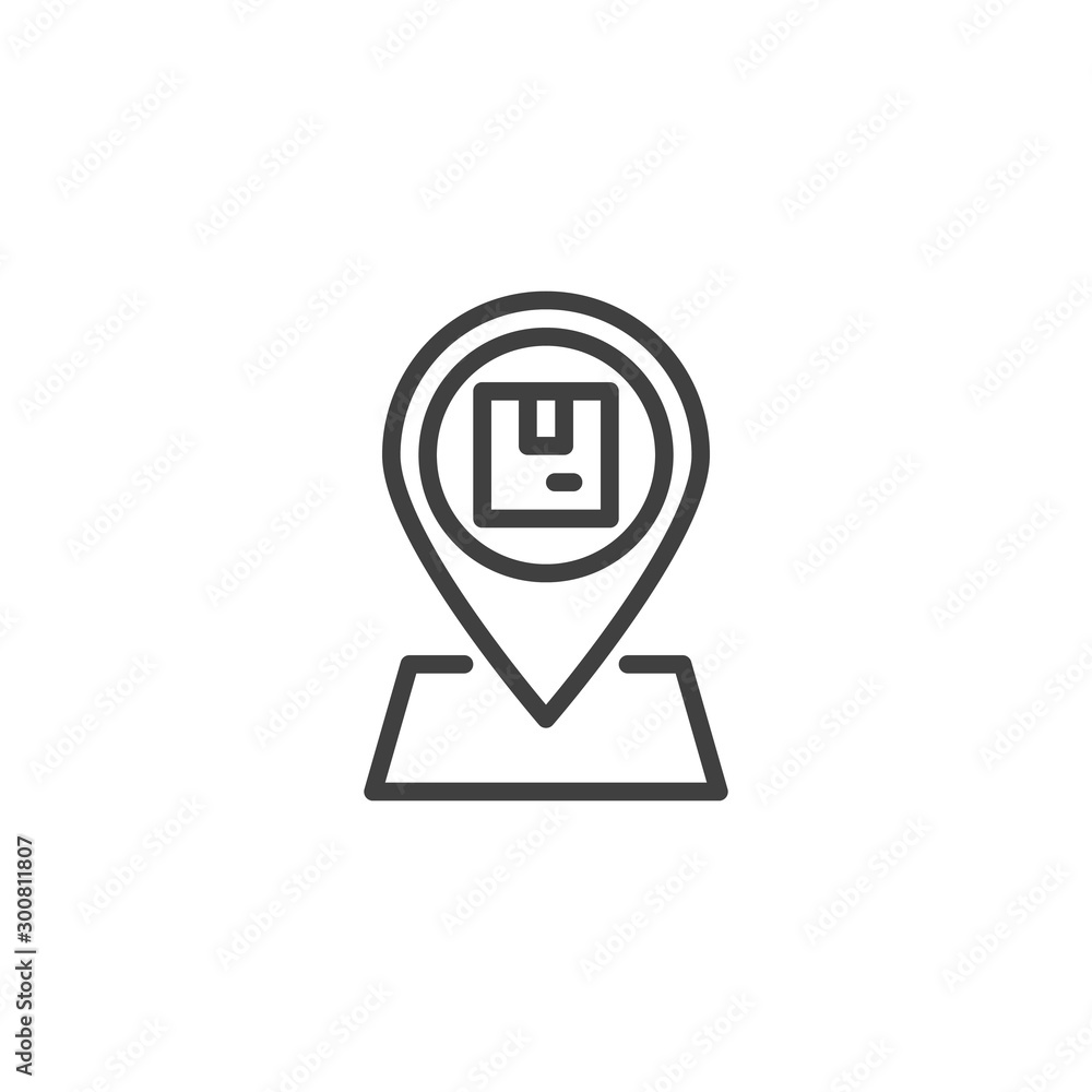 Parcel tracking line icon. Delivery location linear style sign for ...
