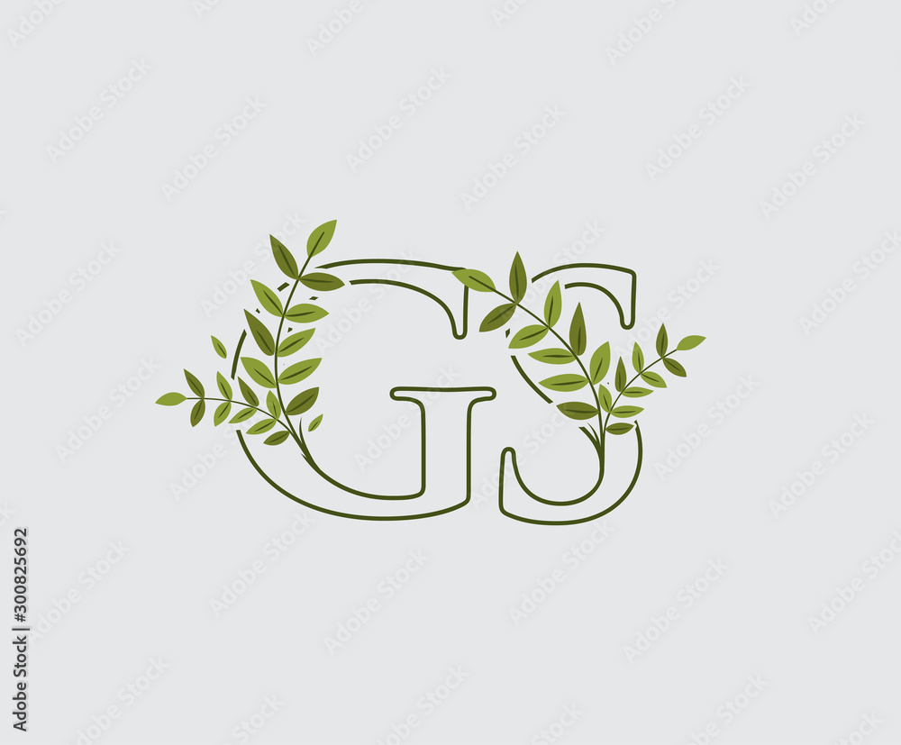 Letter G, S and GS Green Vintage Floral Logo Icon, overlapping monogram ...