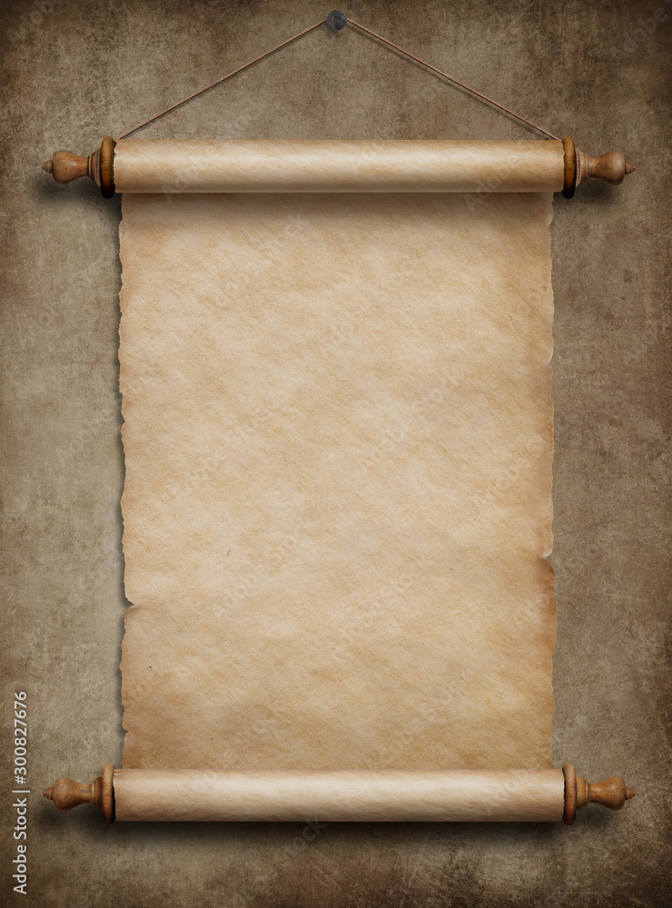 old paper scroll hanging on wall Stock Photo | Adobe Stock