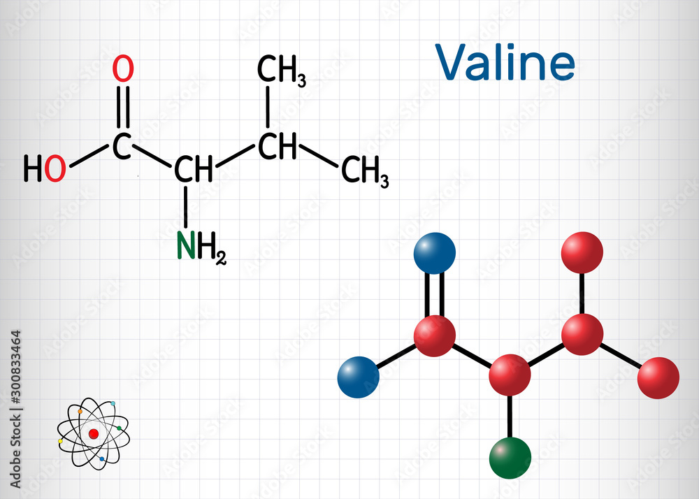 Valine Val Molecule Is α Amino Acid It Is Used In The Biosynthesis Of Proteins Sheet Of