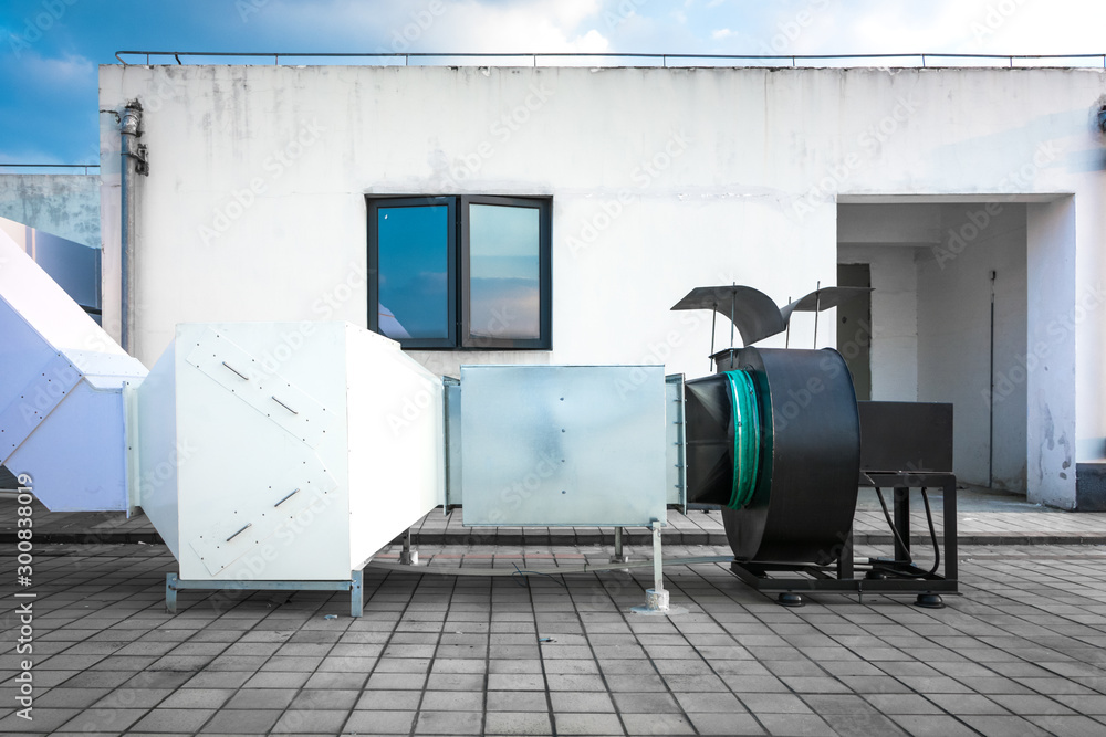 Outdoor row of Compressor HVAC Chiller Fan coil unit (FCU) of Air ...