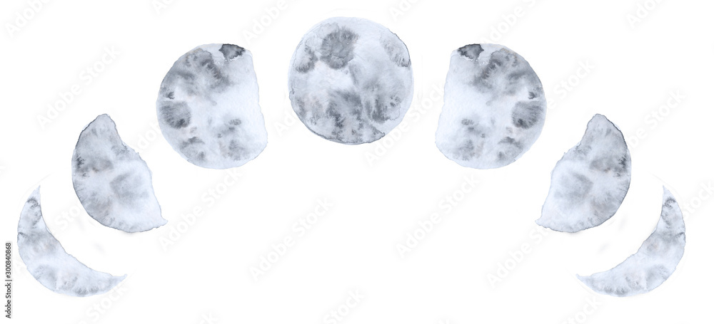 Watercolor moon phases isolated on white background modern space design ...