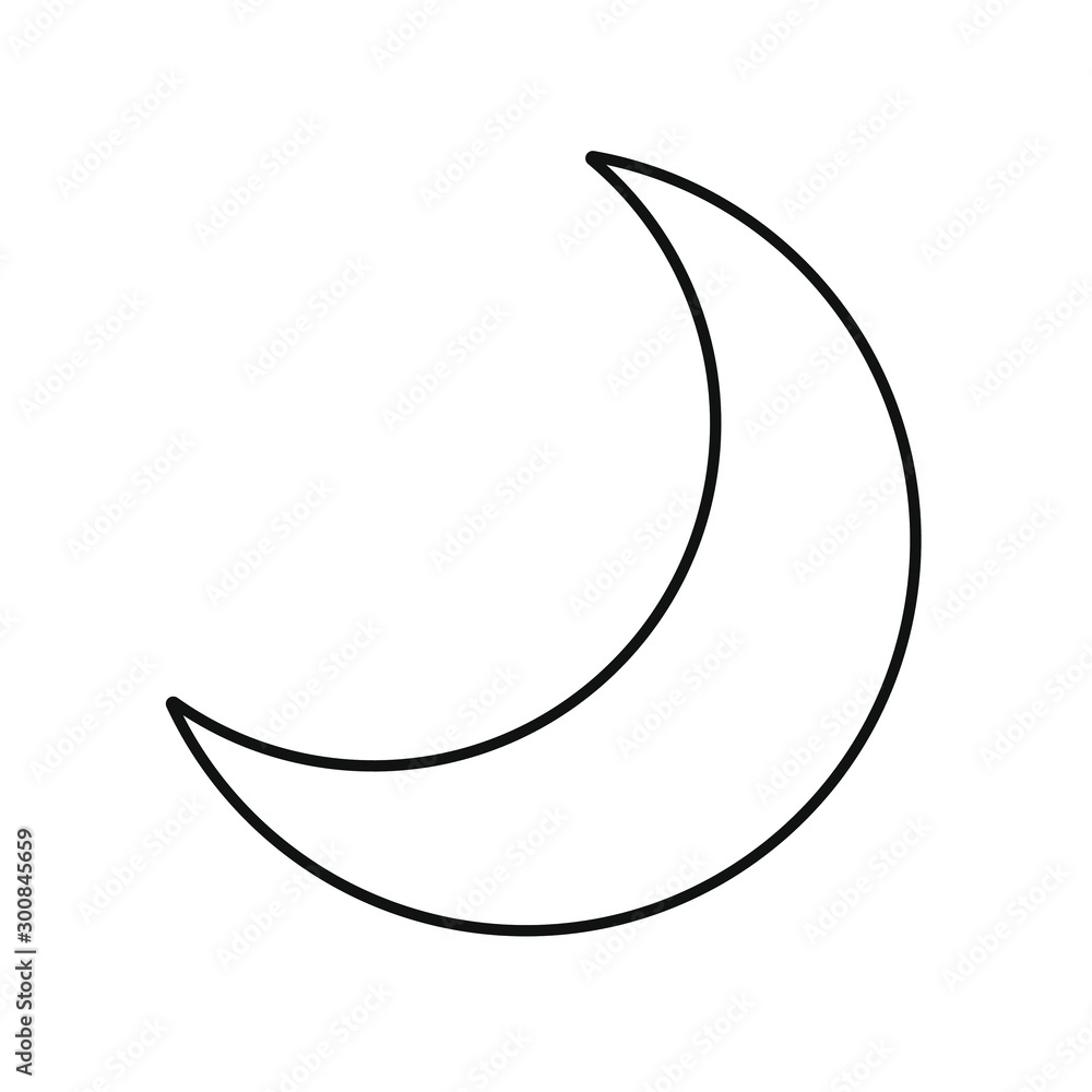 Flat style nighttime half moon outline icon. Lunar night. Crescent logo ...