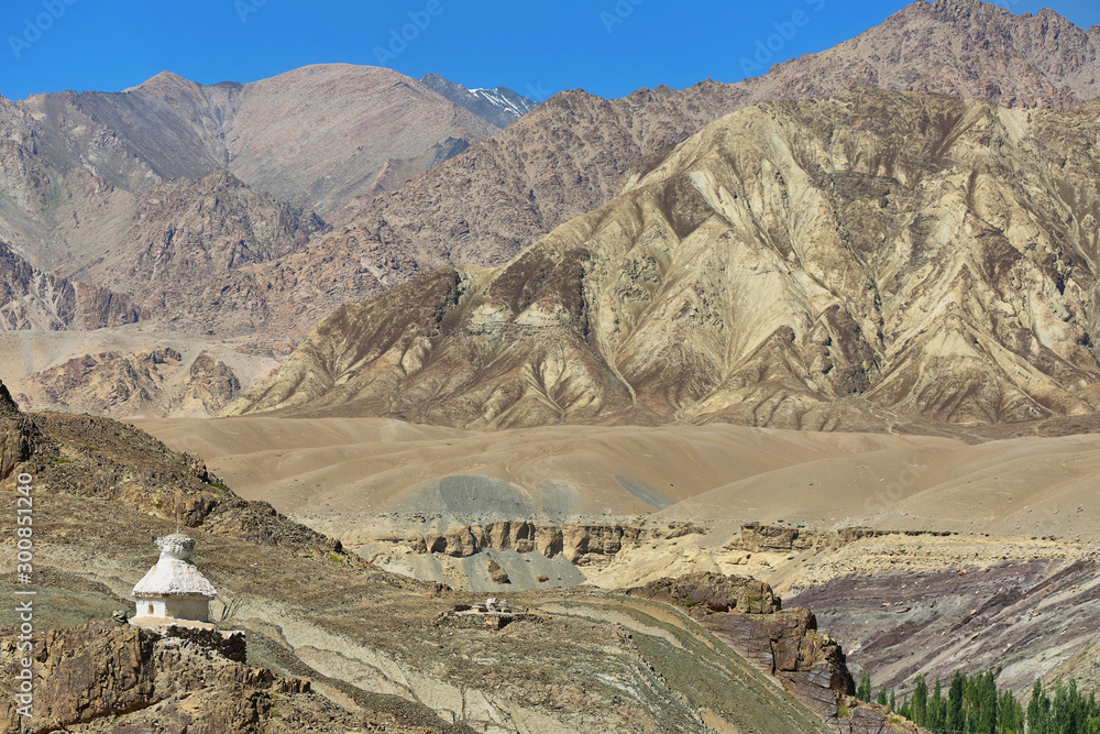 Budhist stupa in Alchi village with Himalayas at background, Ladakh ...