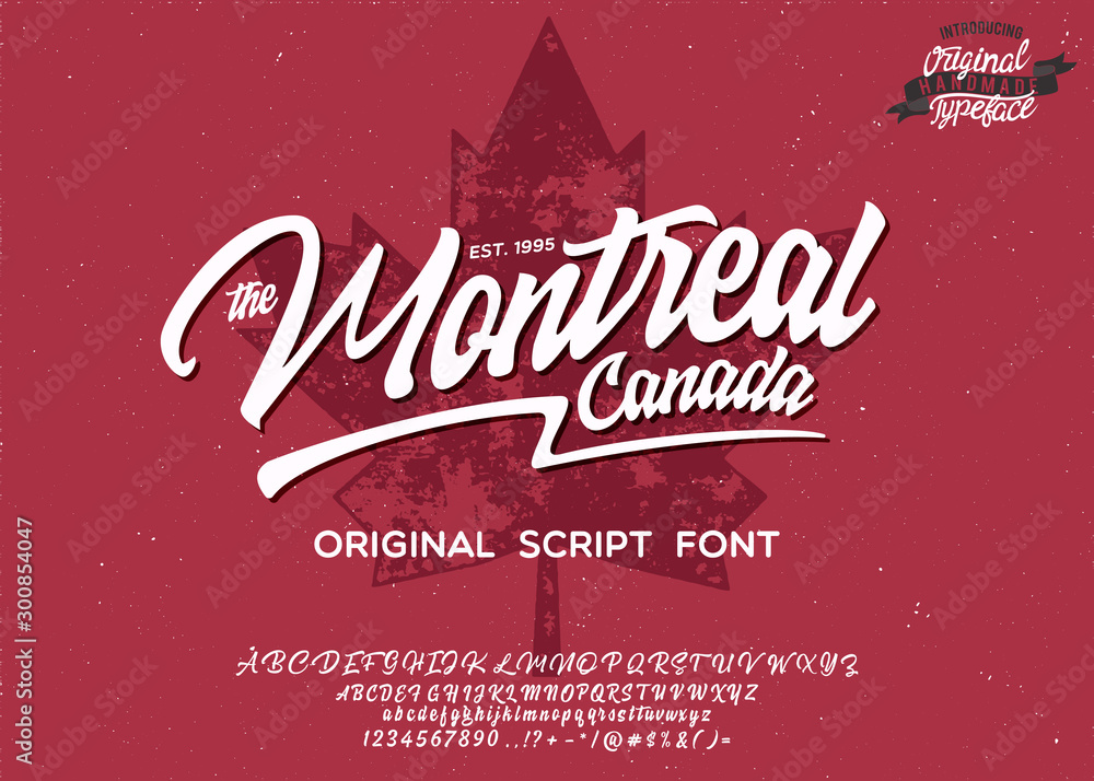Montreal. Vector vintage illustration with script typeface. Font for ...
