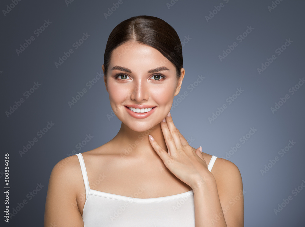 Beautiful woman face portrait healthy skin and beauty hairstyle happy ...