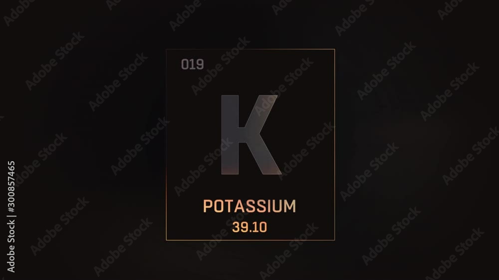 Potassium as Element 19 of the Periodic Table. Seamlessly looping 3D ...