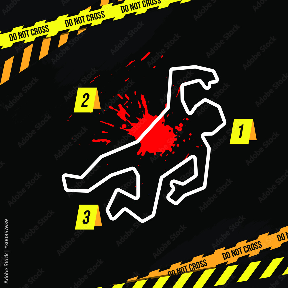 Crime scene vector illustration. Сhalk outline of the body and ...