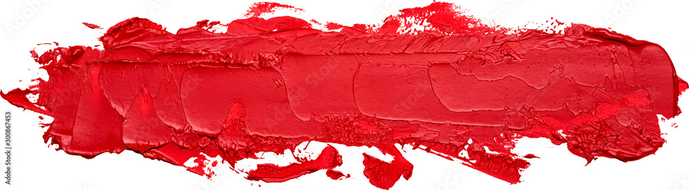 Hand drawn oil painting long red brush stroke isolated on white ...