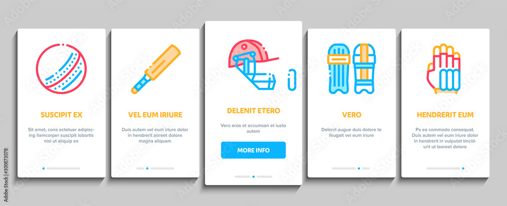 Cricket Game Onboarding Mobile App Page Screen Vector Thin Line ...