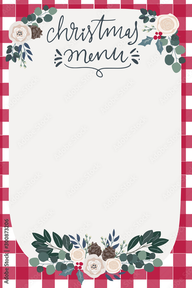 Merry Christmas menu card or poster template with hand drawn rustic ...