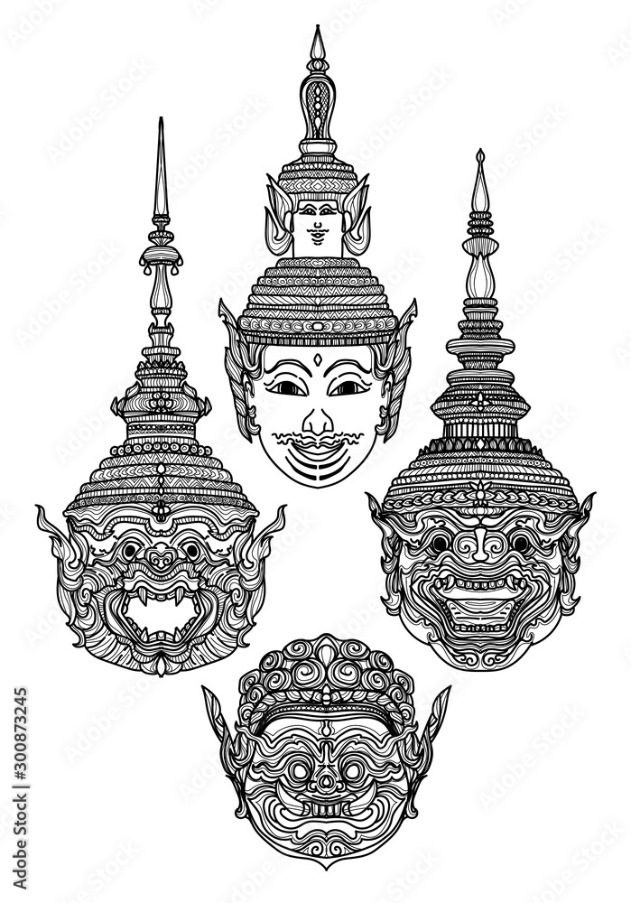 Tattoo art giant thai hand drawing and sketch black and white Stock ...