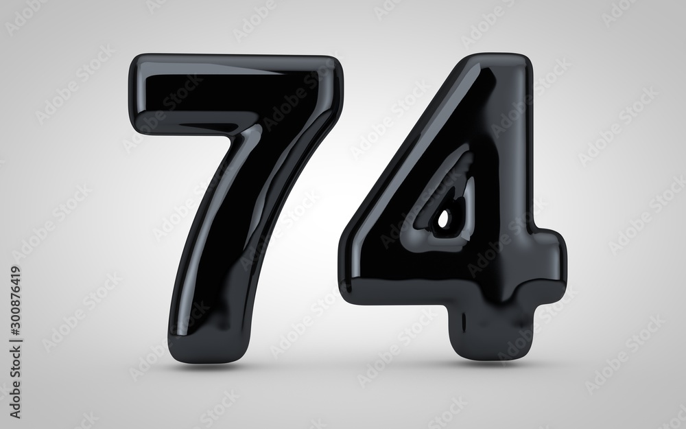 Black glossy balloon number 74 isolated on white background. Stock ...