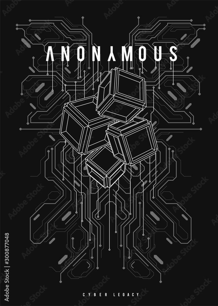 Cyberpunk futuristic poster. Tech Abstract poster template with HUD ...