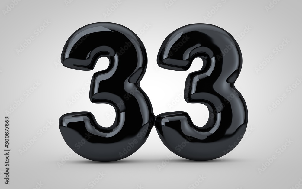 Black glossy balloon number 33 isolated on white background. Stock ...