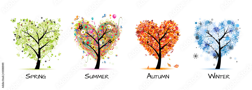 Four seasons - spring, summer, autumn, winter. Art tree beautiful for ...