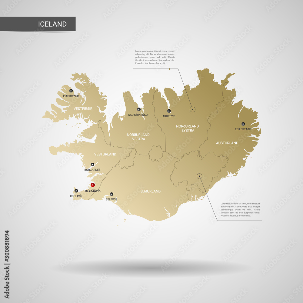 Stylized vector Iceland map. Infographic 3d gold map illustration with ...