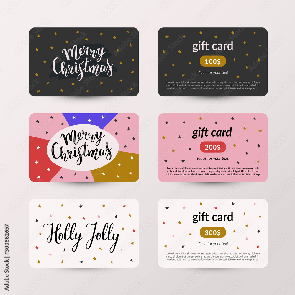 Collection of christmas gift card vector layouts, set of voucher ...