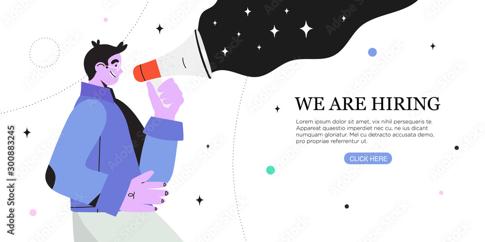 Vector illustration of people shouting in loud speaker and recruiting ...