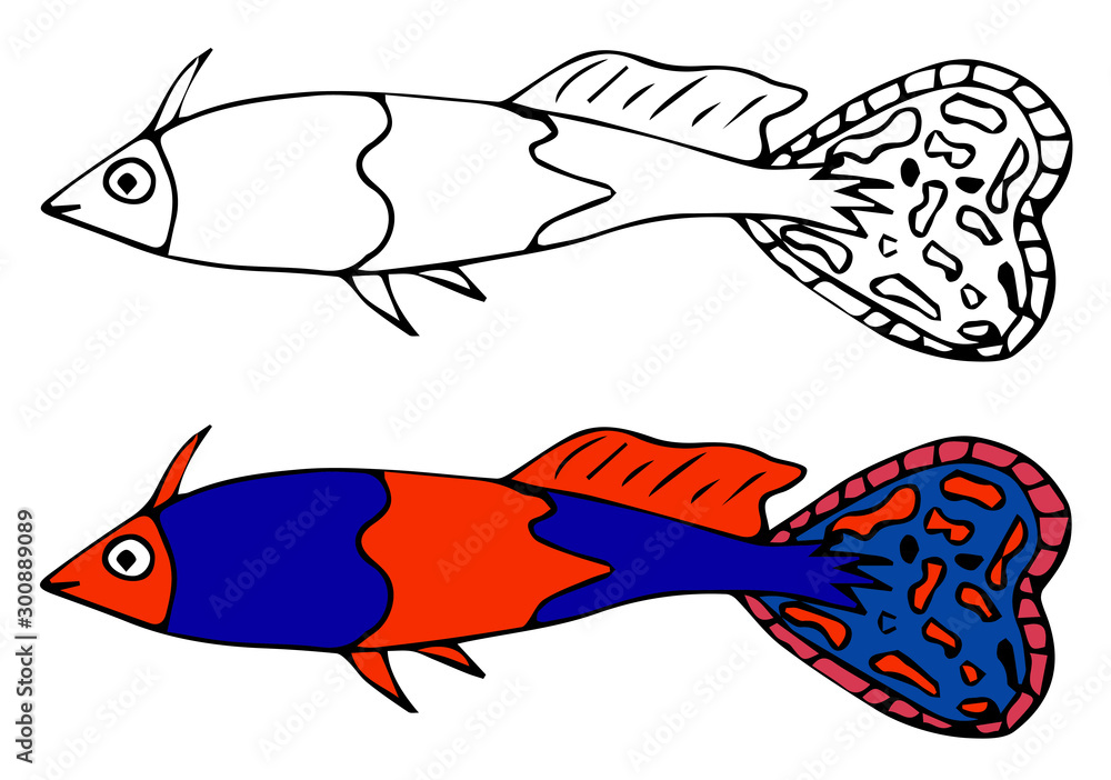 Editable fish symbol icon color, colorful fish template. Vector doodle ...