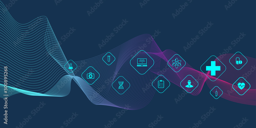 Abstract health care banner template with flat icons. Healthcare ...
