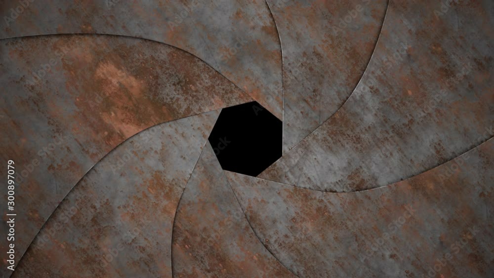 Rusty metal aperture transition. Animation of closing and opening lens ...