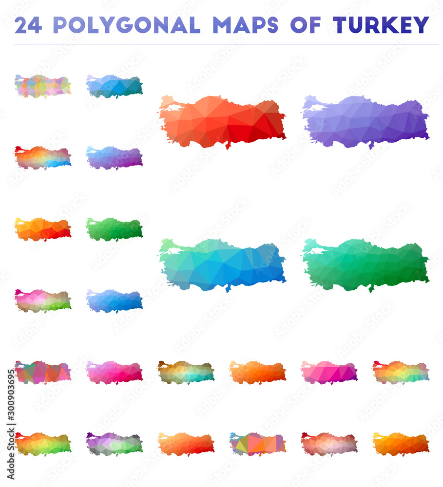 Vecteur Stock Set of vector polygonal maps of Turkey. Bright gradient ...