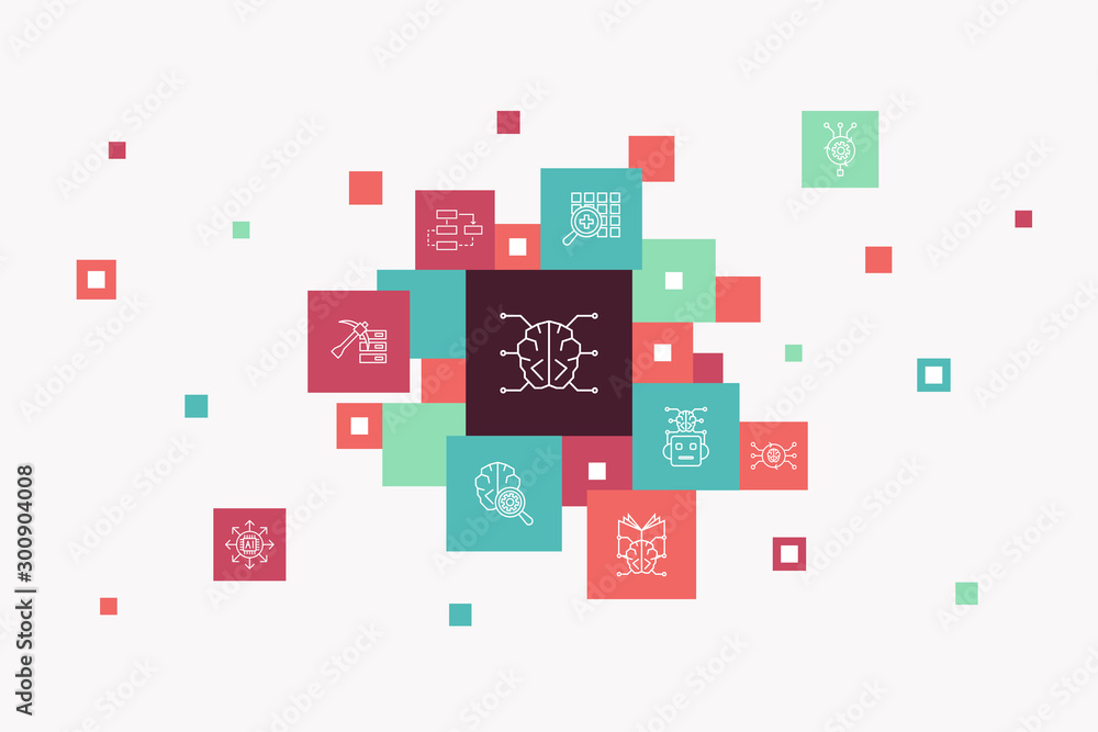 Artificial Intelligence Infographic 10 steps pixel design. Machine ...