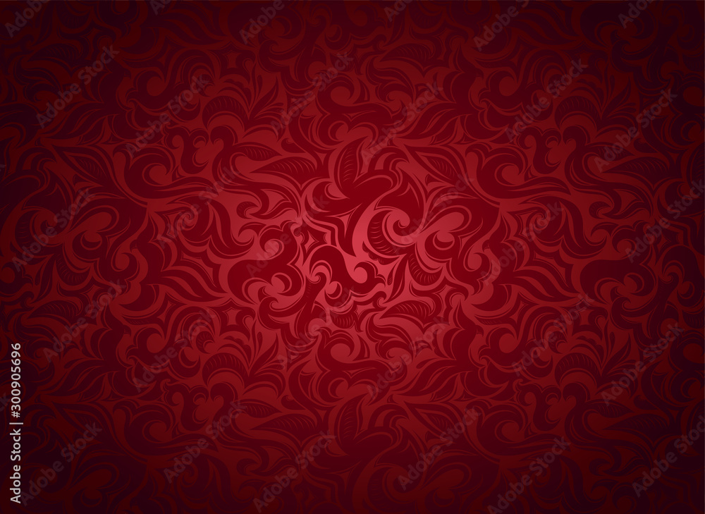 damask vintage red background with floral elements in Gothic, Baroque ...