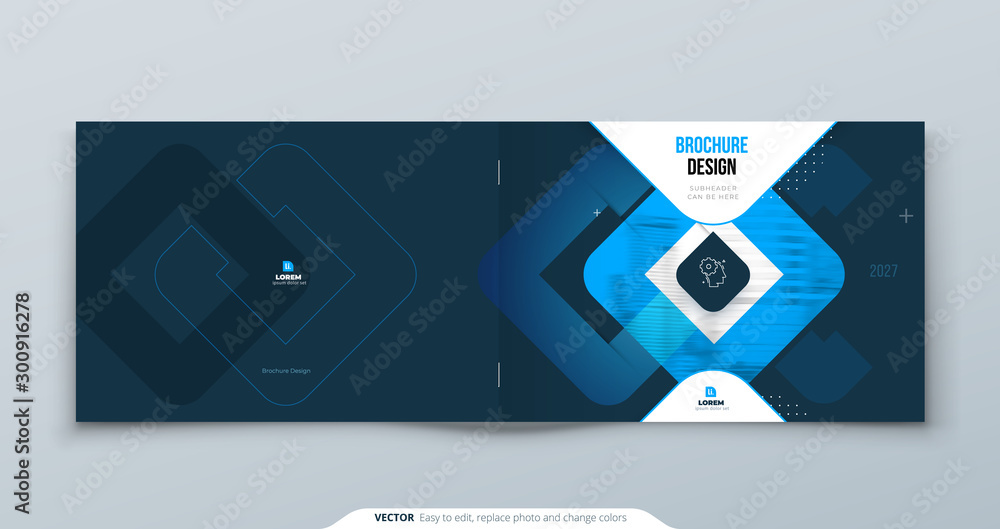 Horizontal Blue Brochure Design. A4 Cover Template for Brochure, Report ...
