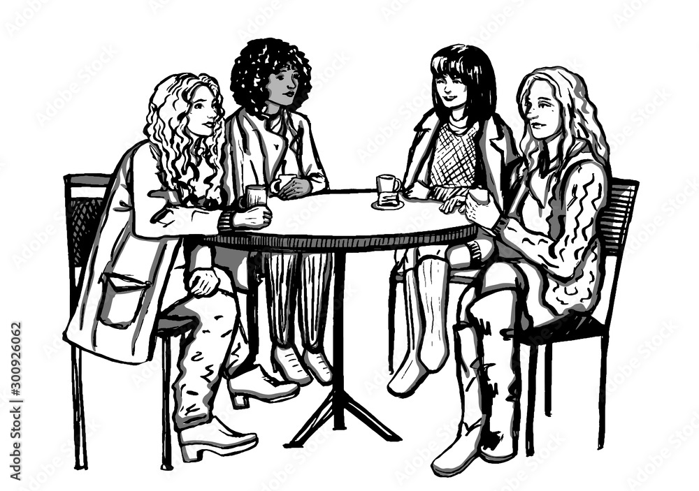 Four Friends Together Drawing