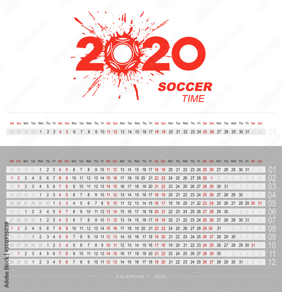 2020 calendar grid. Template. Vector layout of the calendar grid for ...
