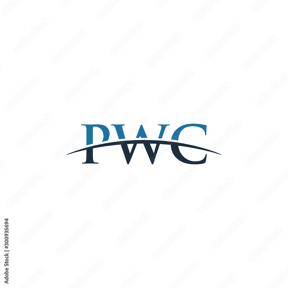 Initial letter PWC, overlapping movement swoosh horizon logo company ...