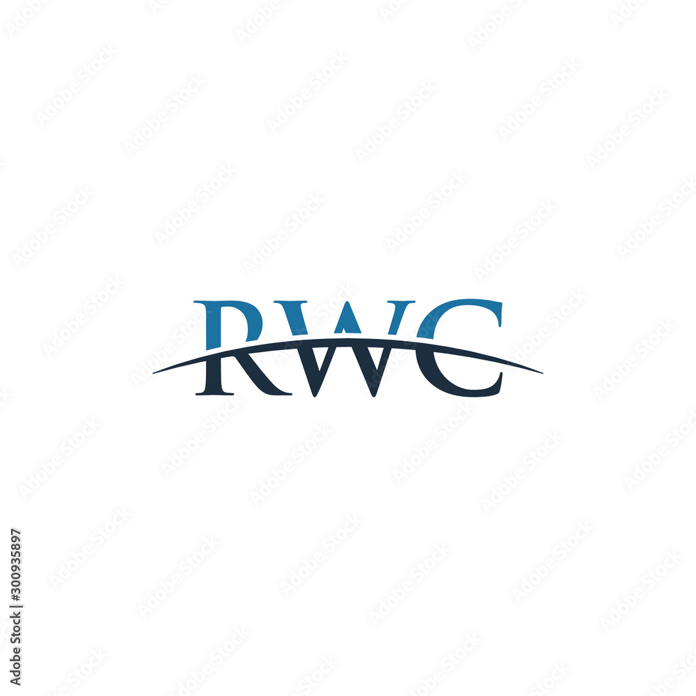 Initial letter RWC, overlapping movement swoosh horizon logo company ...