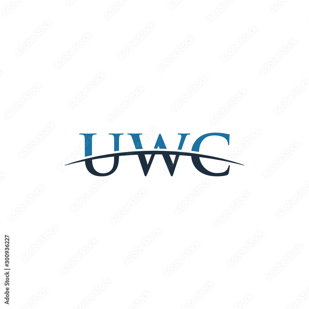 Initial letter UWC, overlapping movement swoosh horizon logo company ...