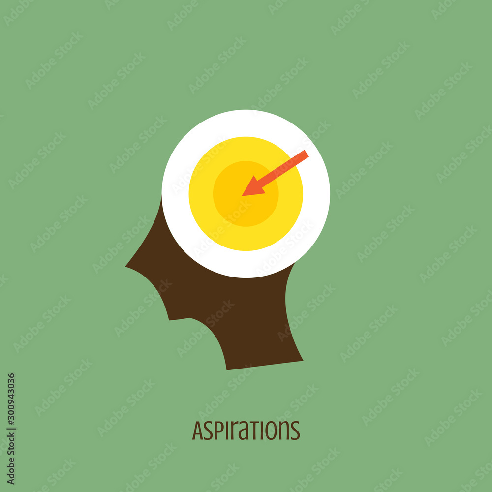 Aspiration icon concept with arrow pointer stick pointing in center in ...