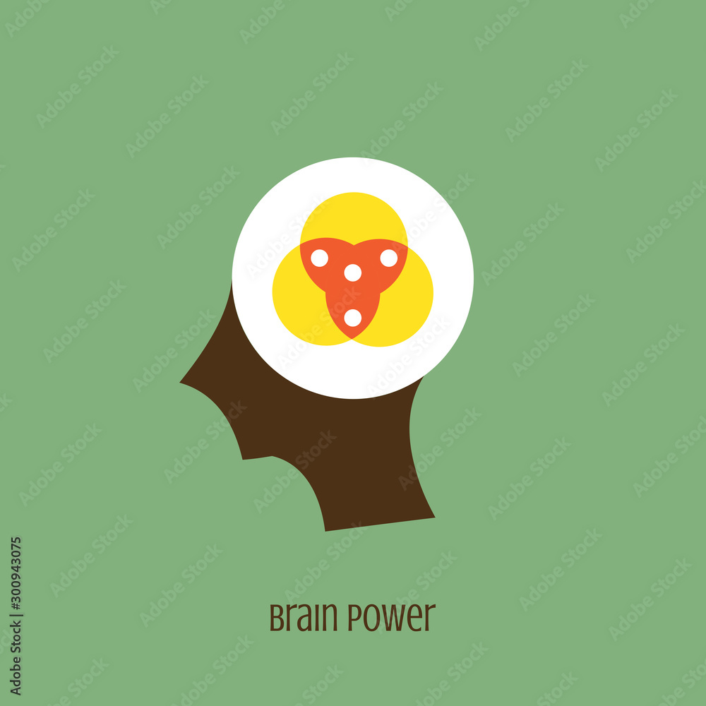 Brain power icon concept in the drawing of human brain isolated on ...