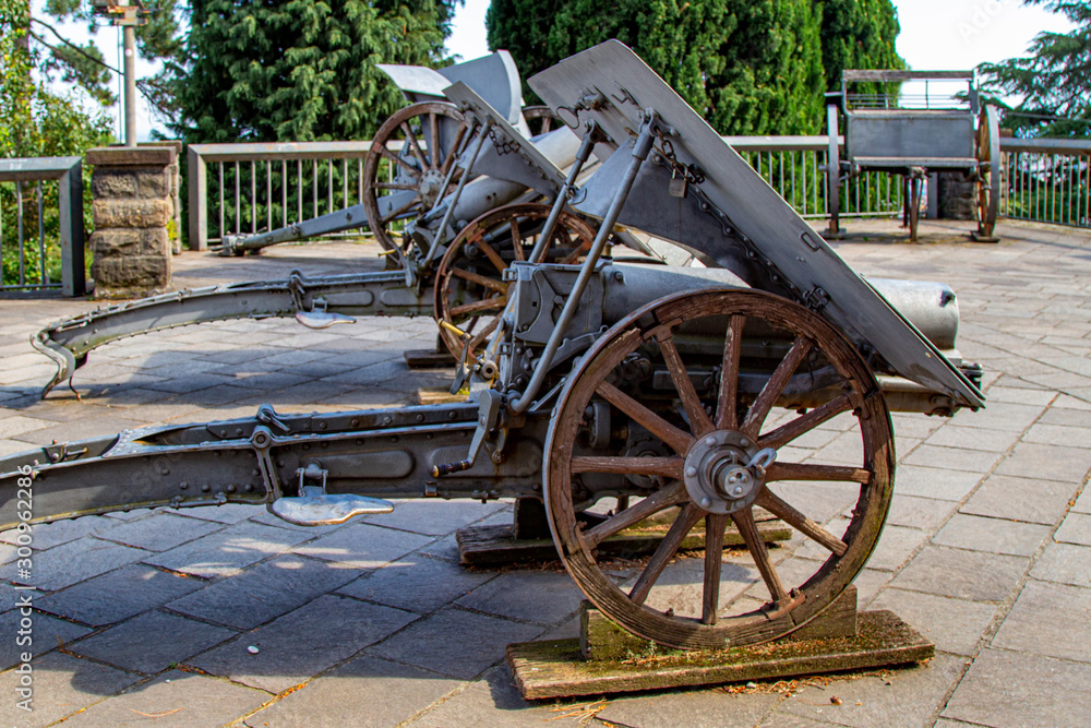 Old Bergamo Rocco castle, Italy. Cannons at the Museum of the Second ...