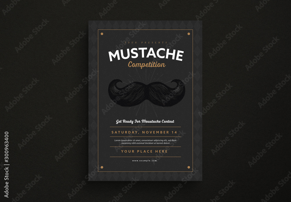 Black Mustache Competition Flyer Layout Stock Template | Adobe Stock