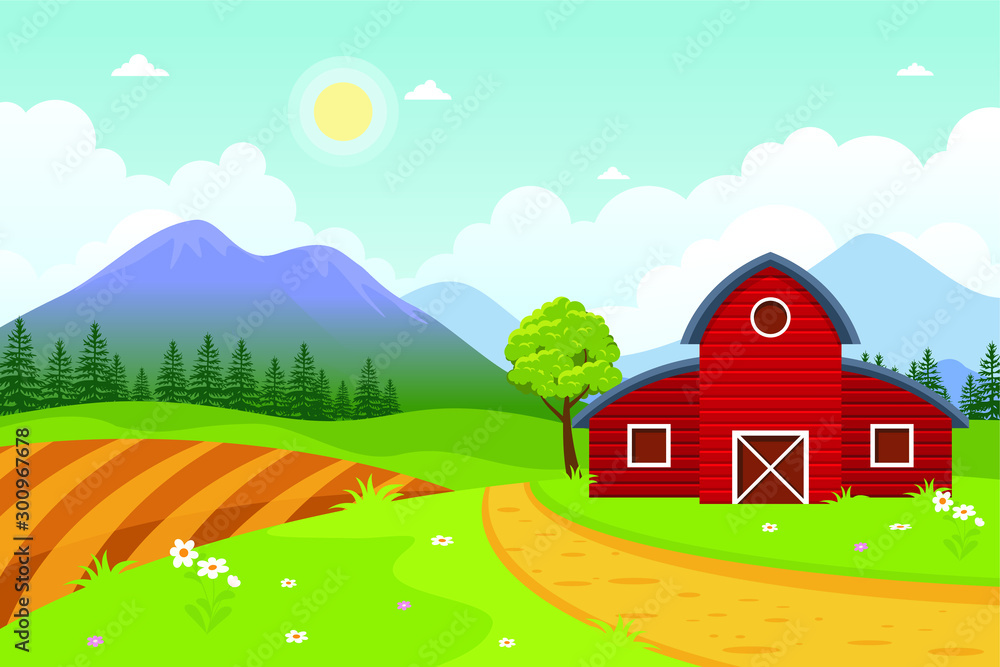Cartoon Farm Landscape
