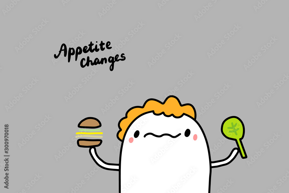 Appetite changes hand drawn vector illustration in cartoon comic style ...