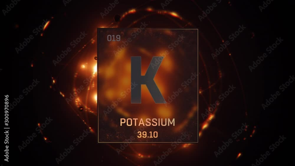 Potassium as Element 19 of the Periodic Table. Seamlessly looping 3D ...