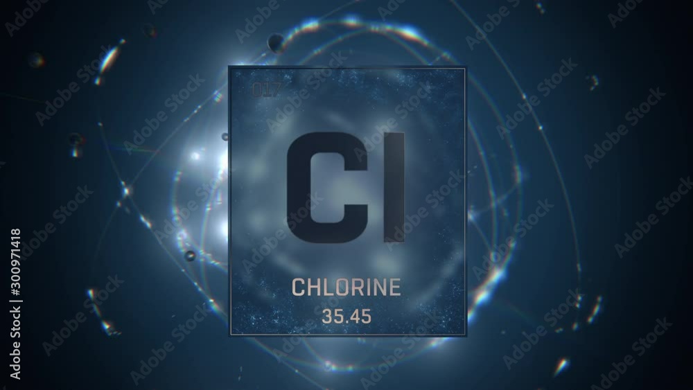 Chlorine as Element 17 of the Periodic Table. Seamlessly looping 3D ...
