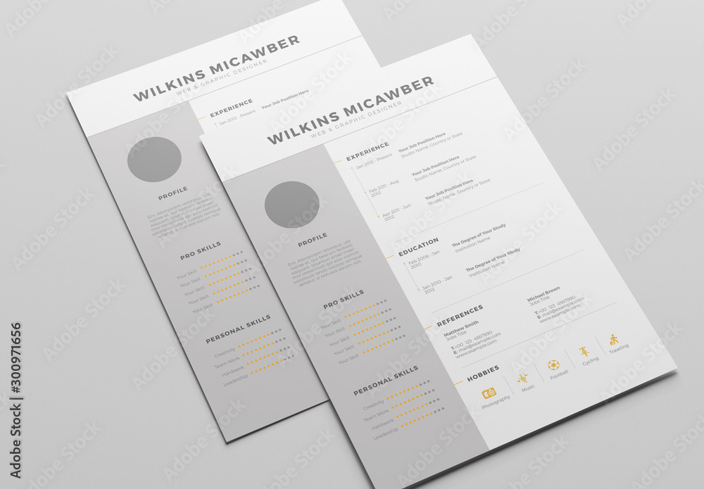 Resume Layout with Gray Sidebar Element and Orange Accents Stock ...