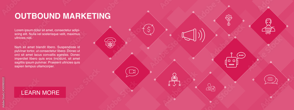 outbound marketing banner 10 icons concept.Conversion, Customer, Lead ...