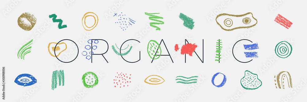 Hand-painted organic products promotion — collection of signs, emblem ...