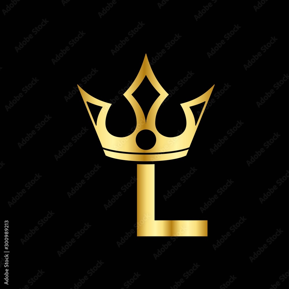 Gold L Letter Icon Logo. Crown of kings and queens with the L logo icon ...