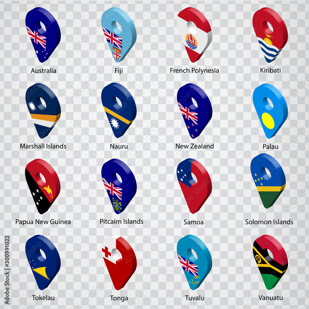 Sixteen Flags of Australia and Oceania countries - alphabetical order ...