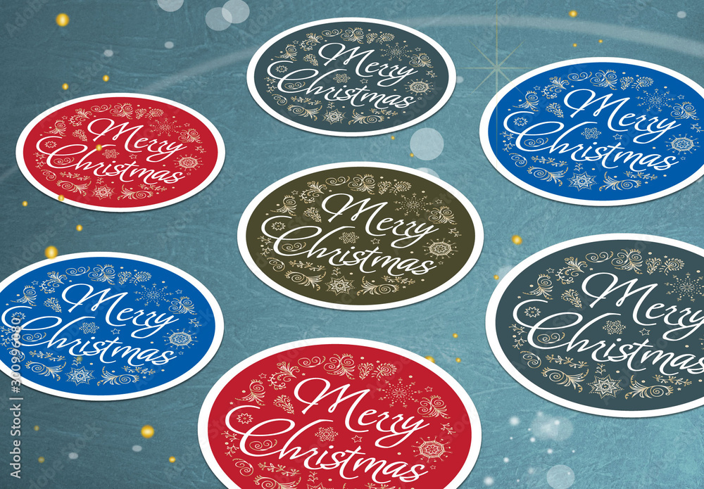 Round Christmas Sticker Layout Set Stock Template | Adobe Stock